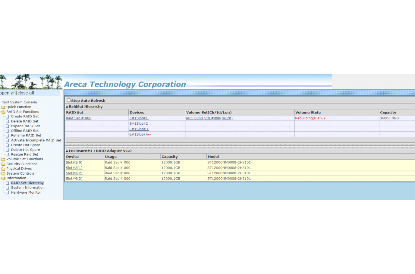 How to create a hot spare disk via Areca GUI - Starline Computer ...